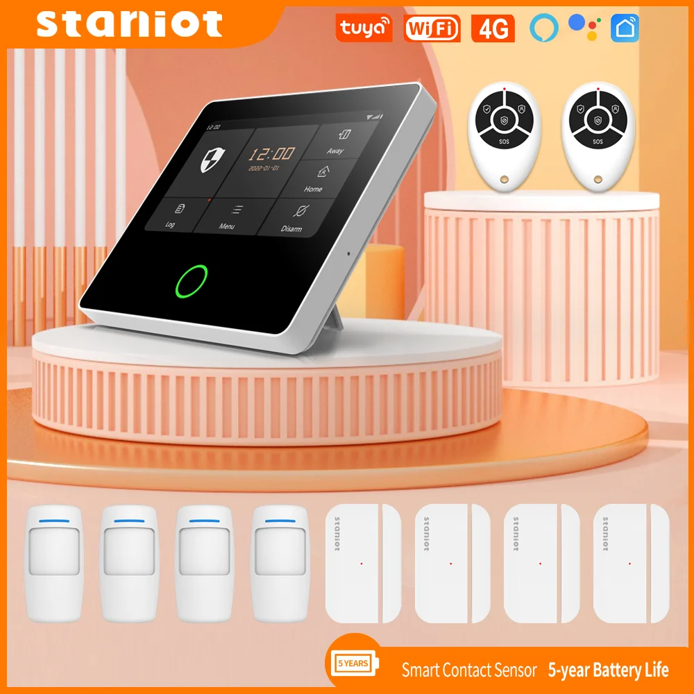 Staniot Tuya Smart WiFi 4G Security Alarm System Built-in Siren Home Burglar with 5-Year Contact ...