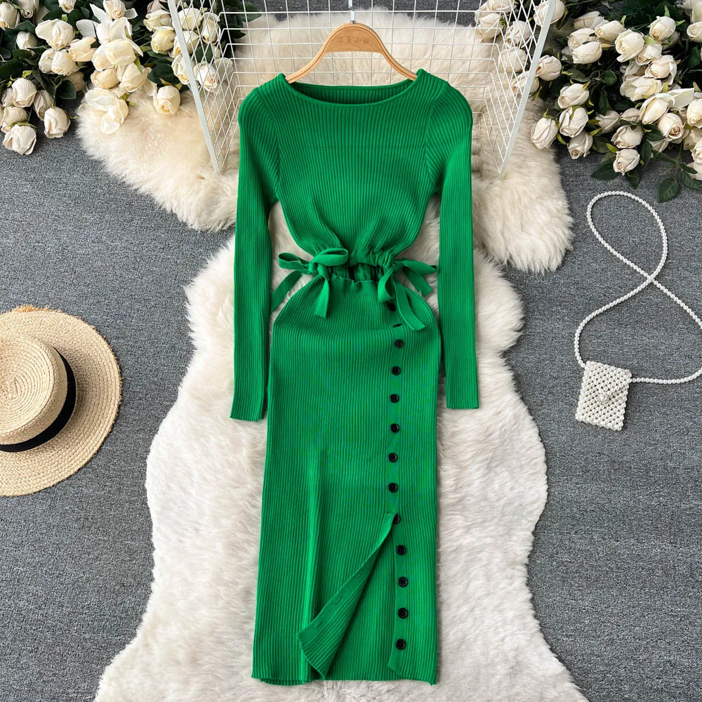 YuooMuoo-Women-Autumn-Knitted-Dress-Sexy-Cut-Out-Abdomen-Basic-Black ...