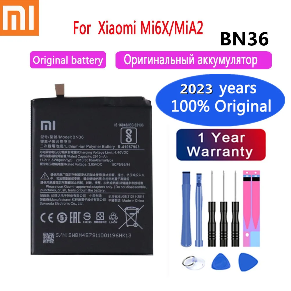 2023 Years BN36 Original Battery For Xiaomi Mi 6X A2 Mi6X MiA2 3000mAh ...