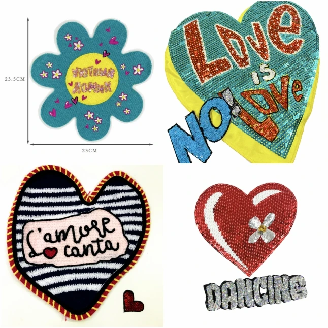 Embroidery Sequined Love Patch,large Cartoon Badges,letters Appliques,heart Patches For Clothing ...