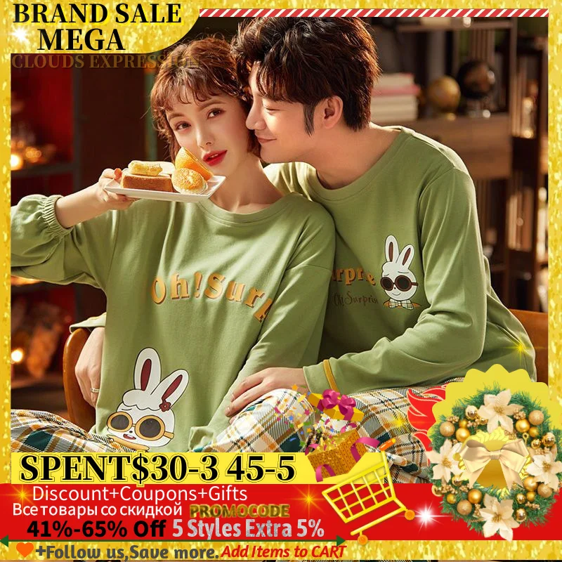 Autumn Winter Couple Pyjamas Cotton Pj Pajamas Set Women Cartoon ...