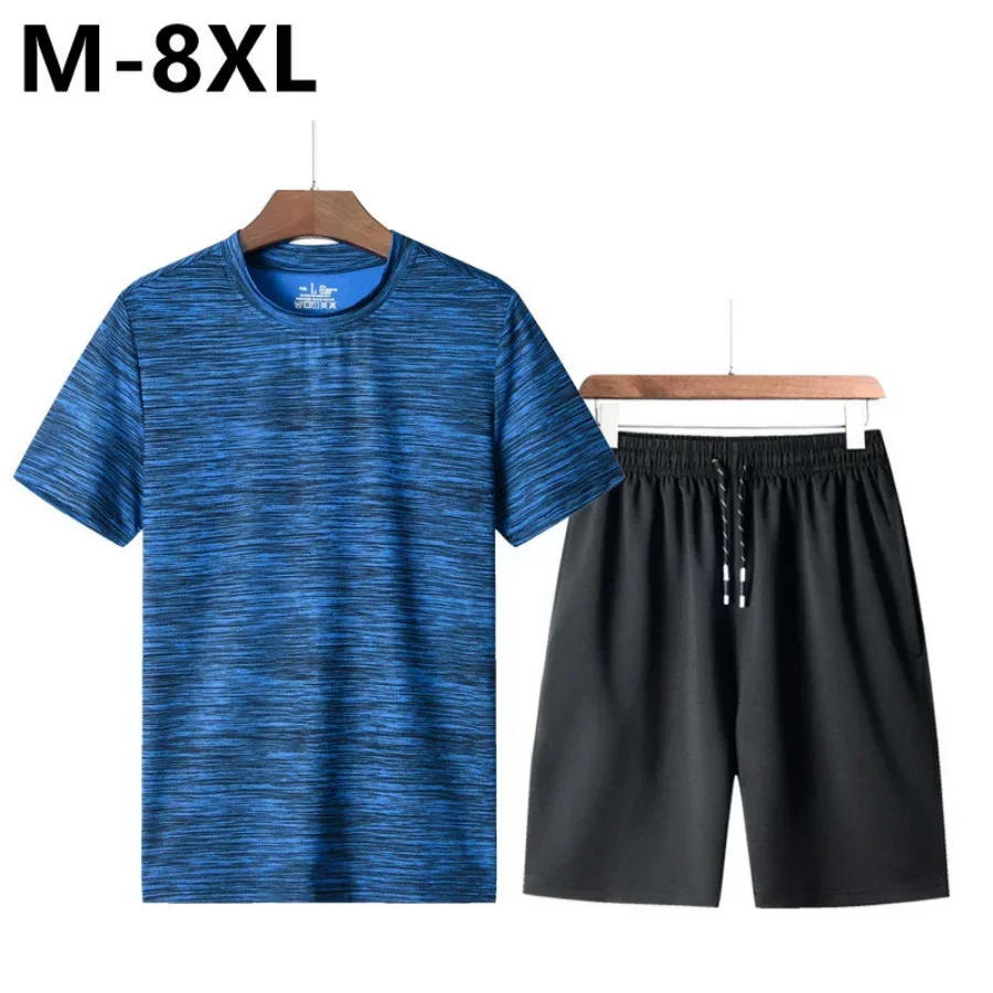 Plus Size 7XL 8XL Men Summer T-shirt+Shorts Sets Casual Shorts Sleeve ...