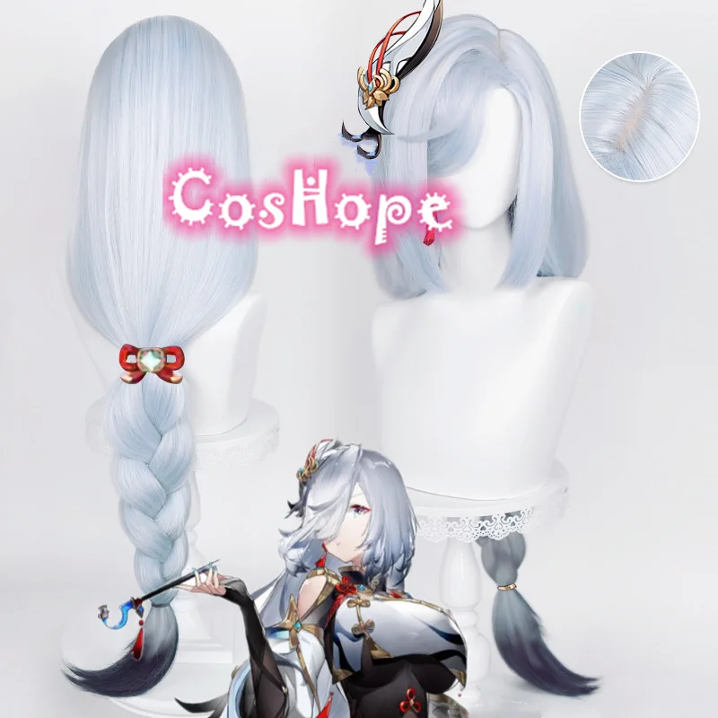 Genshin Impact Shenhe Cosplay Wig Pre Braided 95cm Dyeing Light Blue ...