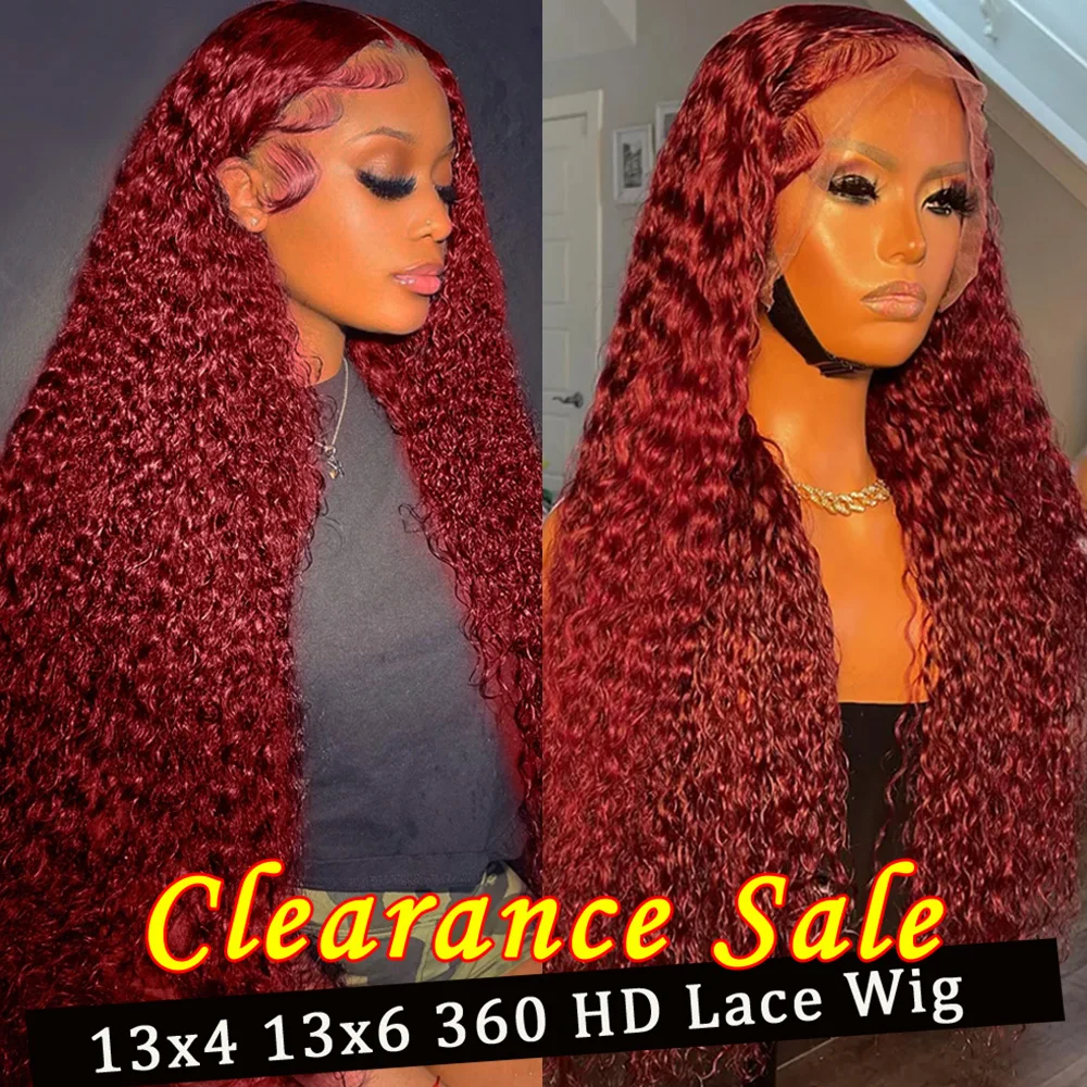 30 34 Inch Diepe Golf Kant Frontale Pruiken 13X4 13X6 Rode Kleur Hd ...