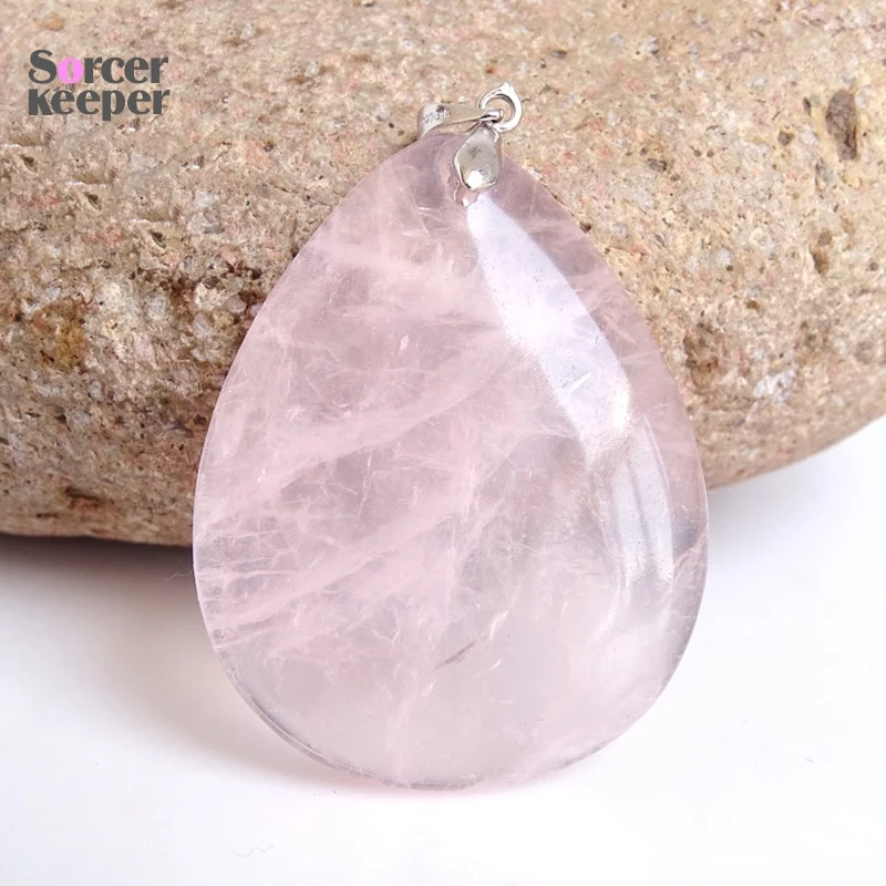 Real Natural Rose Pink Quartz Crystal Gem Stone Beads Pendant Necklace ...