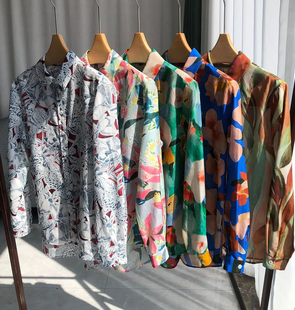 Women-2024-New-Silk-Cotton-Blend-Floral-Printed-Slightly-Translucent ...