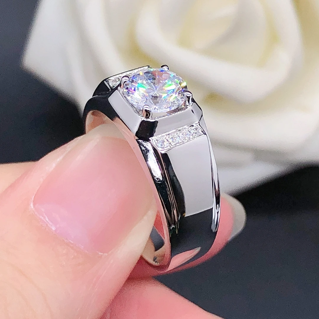 18K-White-Gold-Man-Ring-Brilliant-Cut-1-Carat-6-5-mm-Test-Positive-VVS1 ...