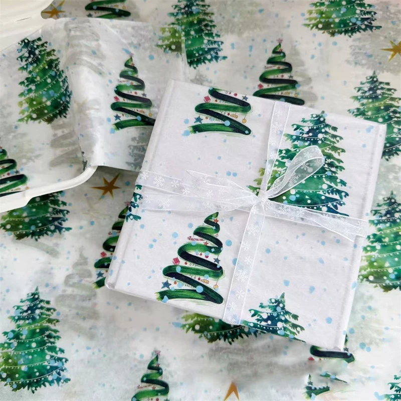 10Pcs Christmas Tree Print Tissue Paper Santa Claus New Year Gift Box ...