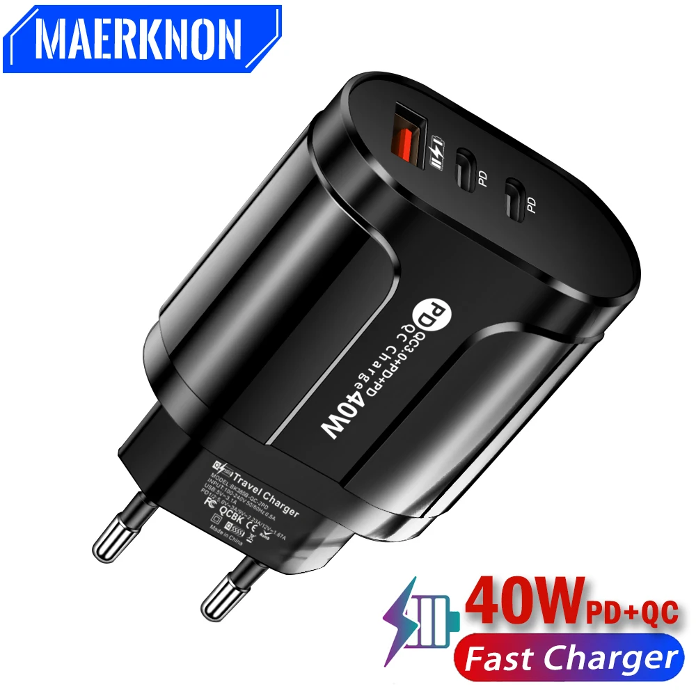 Dual-PD-USB-Charger-40W-Fast-Charging-Charger-Quick-Charge-3-0-Wall ...