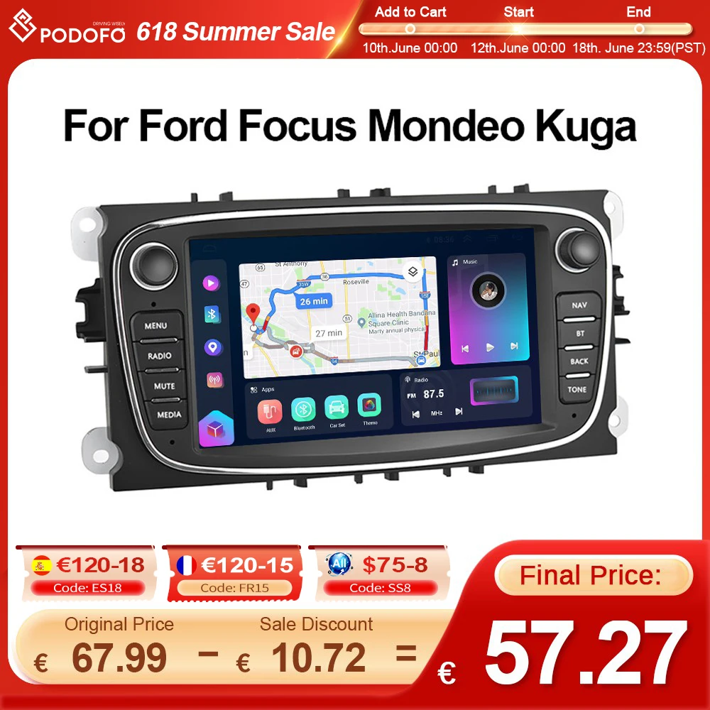 Jogador multimídia do carro do rádio android de podofo 4g carplay para ...