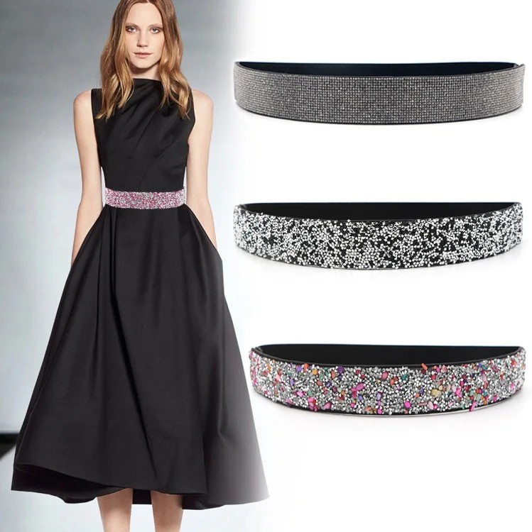 Woman Waist Belt Fashion Bling Handmade Rhinestone Inlaid Elastic Shiny ...