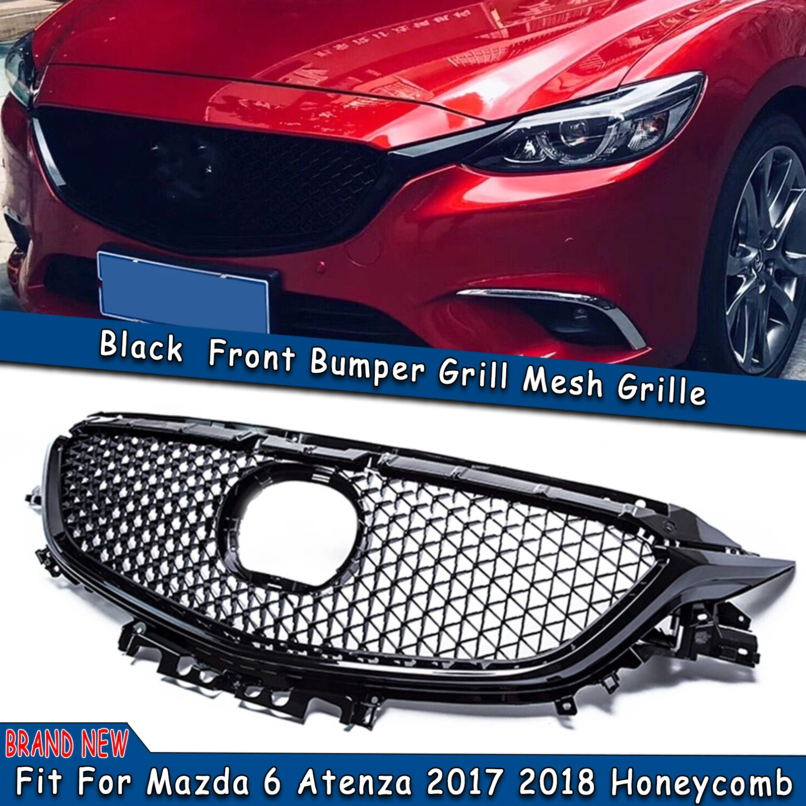 Front Grille Mazda6 Racing Grill Black Car Upper Bumper For Mazda 6 ...