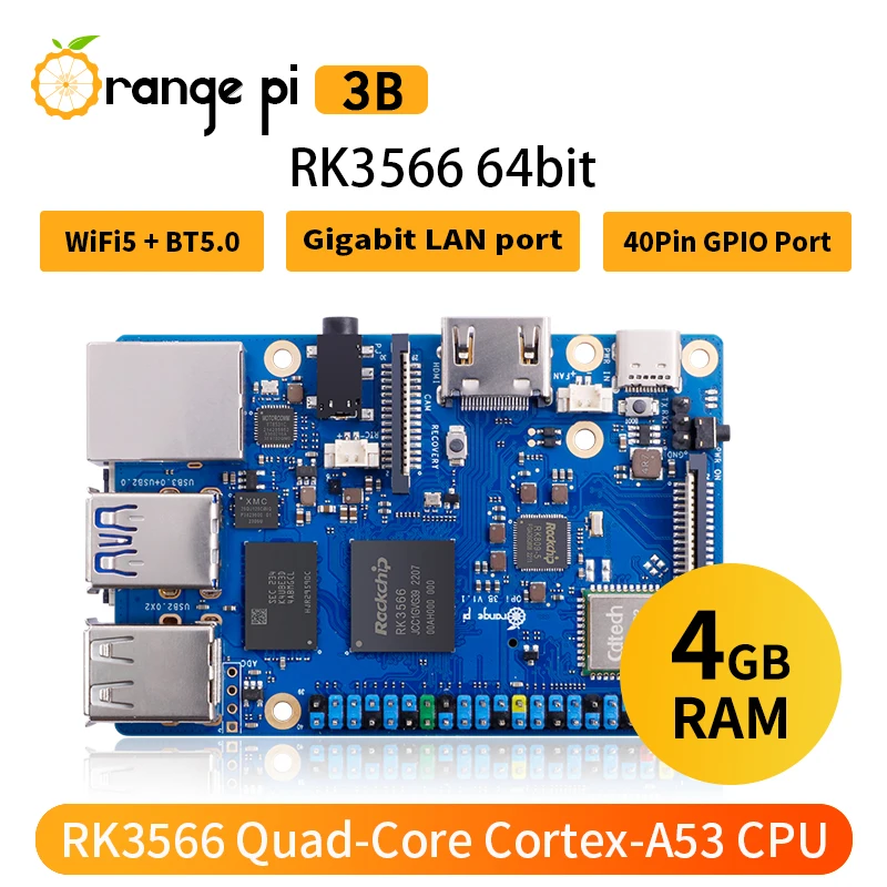 Orange Pi 3B 4G RAM Single Board Computer RK3566 1.8GHz WIFI-BT Gigabit ...