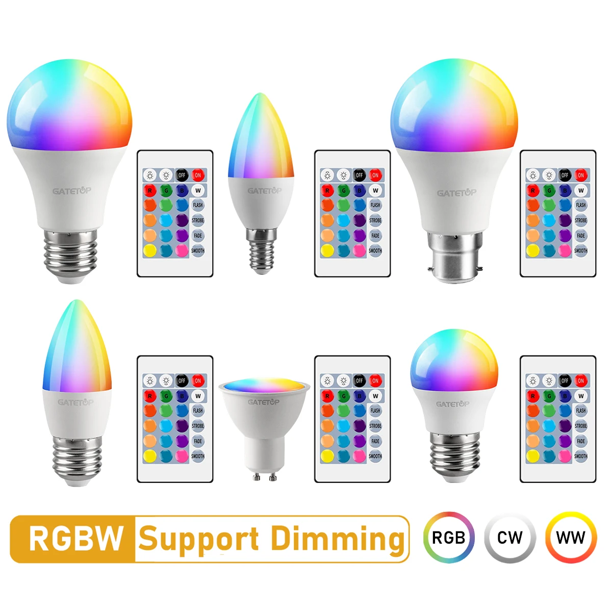 LED RGB 램프 스포트라이트 전구, IR 리모컨 LED 스마트 RGBW 램프, 홈 데코, E27, E14, GU10, B22, AC120V, 230V, 봄빌라 LED ...
