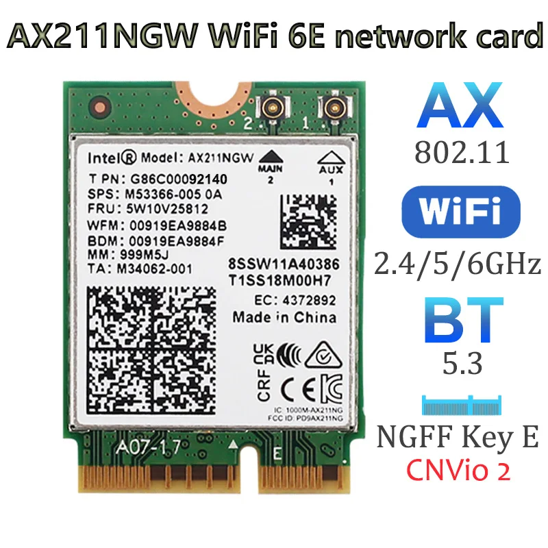Wifi 6e 5374mbps intel ax211 cnvio2 m.2 wi fi sem fio cartão bluetooth ...