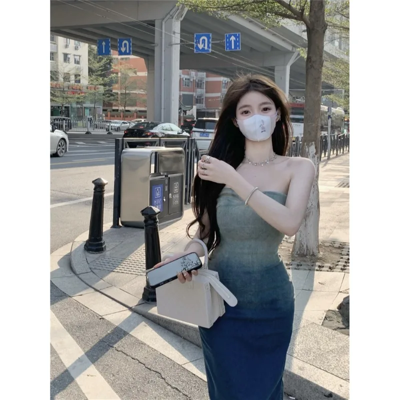 Sweet-Girl-Gradient-Denim-Strapless-Dress-Women-s-Spring-2023-New-Sexy ...