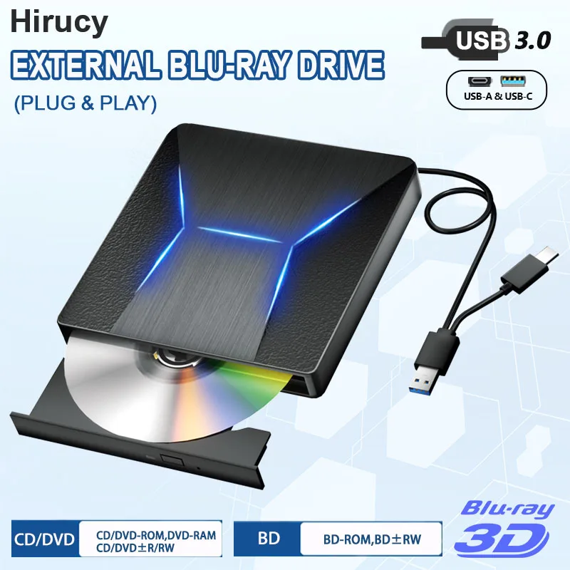 Portable External Blu-ray Drive CD/DVD ROM -/+RW Player Optical Drives ...