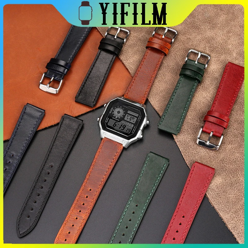 Leather Watch Strap For Casio AE1200 AE1300 A158 A159 A168 Water-proof ...