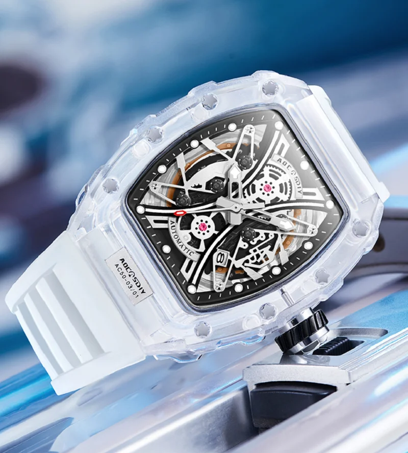 AOCASDIY 브랜드 남성용 비즈니스 시계, 투명 플라스틱 손목시계, 패션 스포츠 캐주얼, 독특한 쿼츠 스퀘어, 남녀 시계 ...