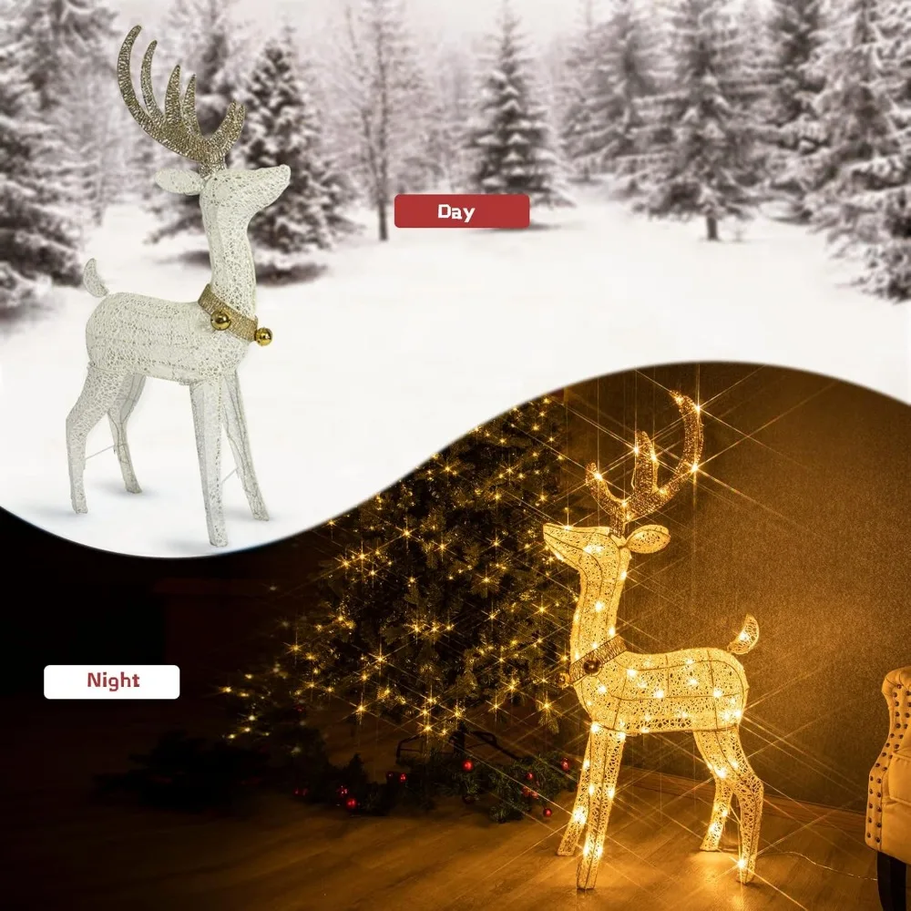 Reindeer Christmas Decorations 48 Inch Outdoor Deer Lights with 70 Warm ...