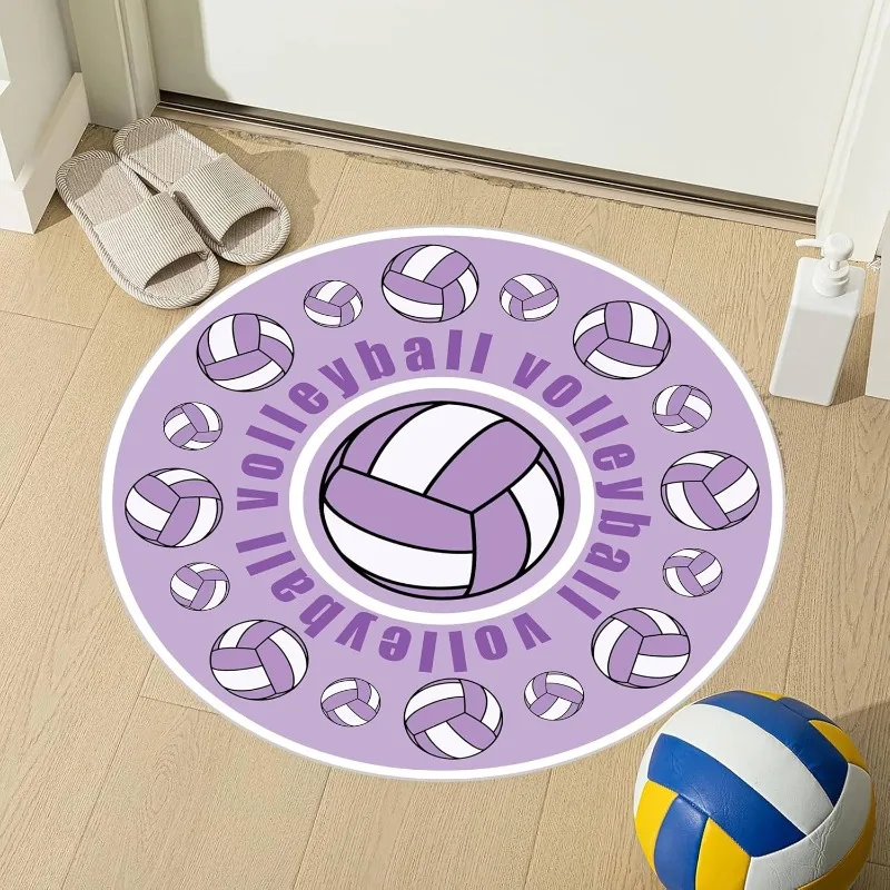 Cartoon Volleyball Pattern Round Carpet Sports Theme Modern Home Decor ...