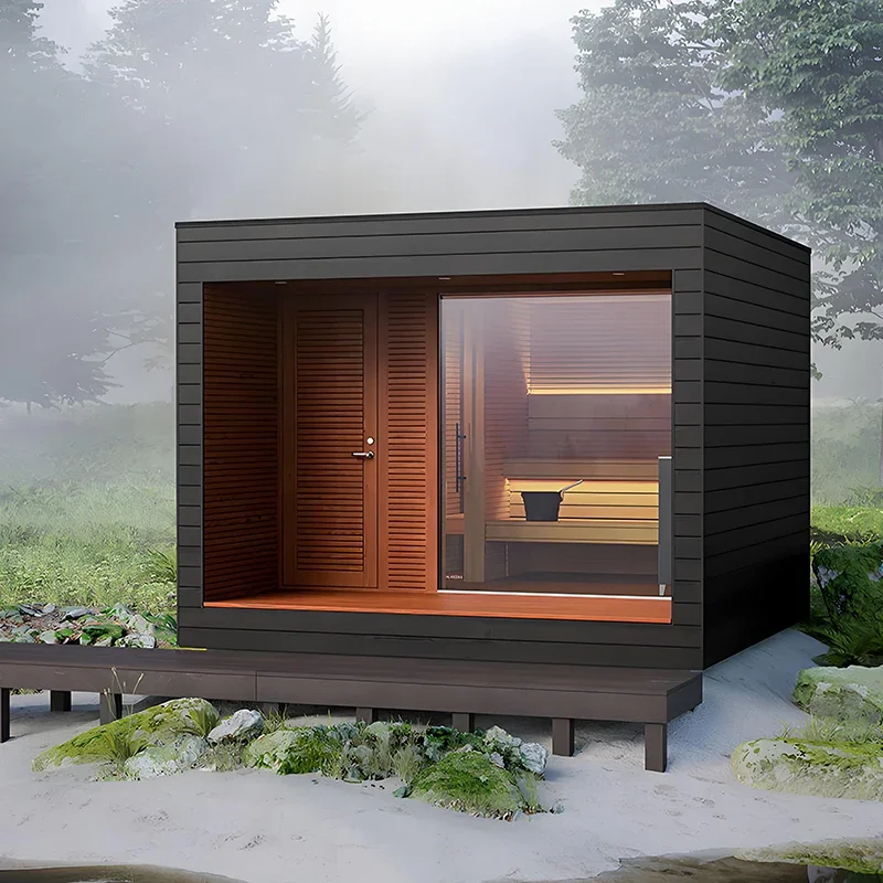 High-quality 6-person outdoor sauna with Hemlock modern design wet ...
