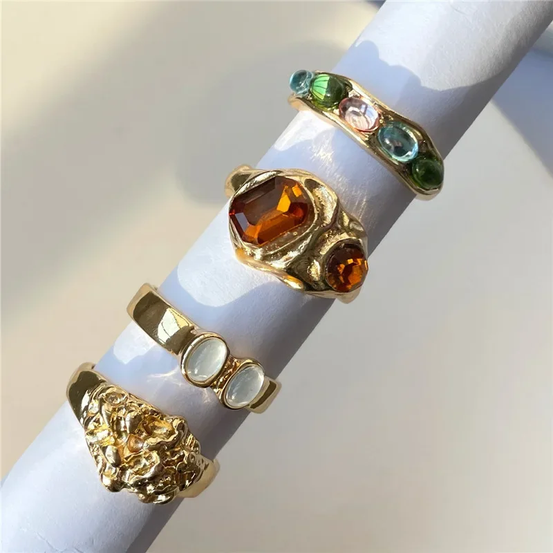 Anillo-de-moda-Retro-multicolor-para-mujer-conjunto-de-cuatro-piezas-de ...