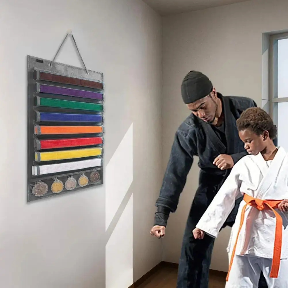 Wall-Hanging-Karate-Belt-Display-Rack-With-Dust-Cover-Taekwondo-Storage ...