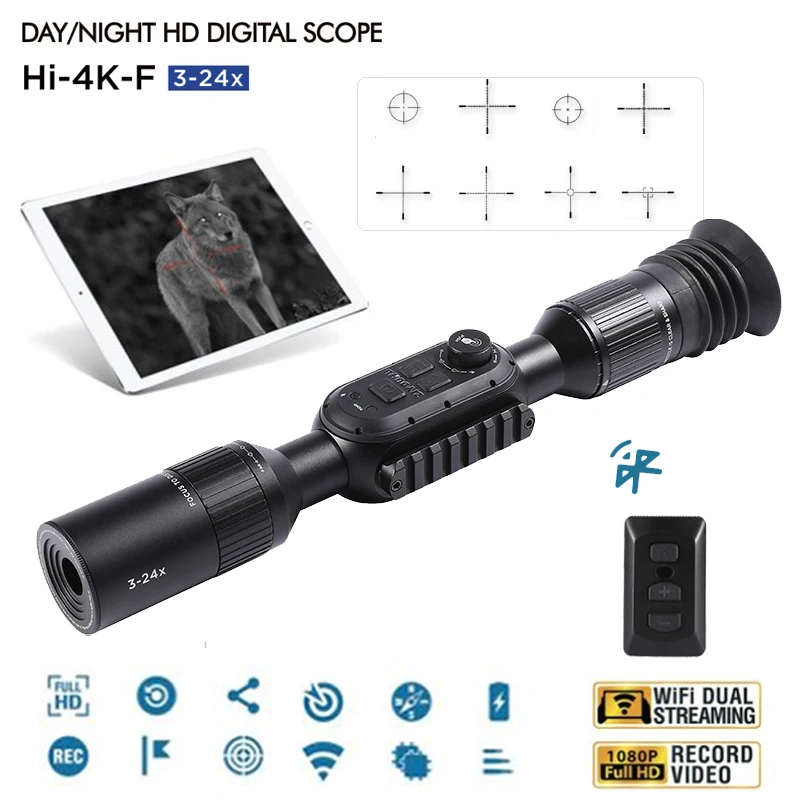 New-Hi-F-4K-Night-Vision-Weapon-Riflescope-Ultra-HD-3-24X-Zoom-Tactical ...