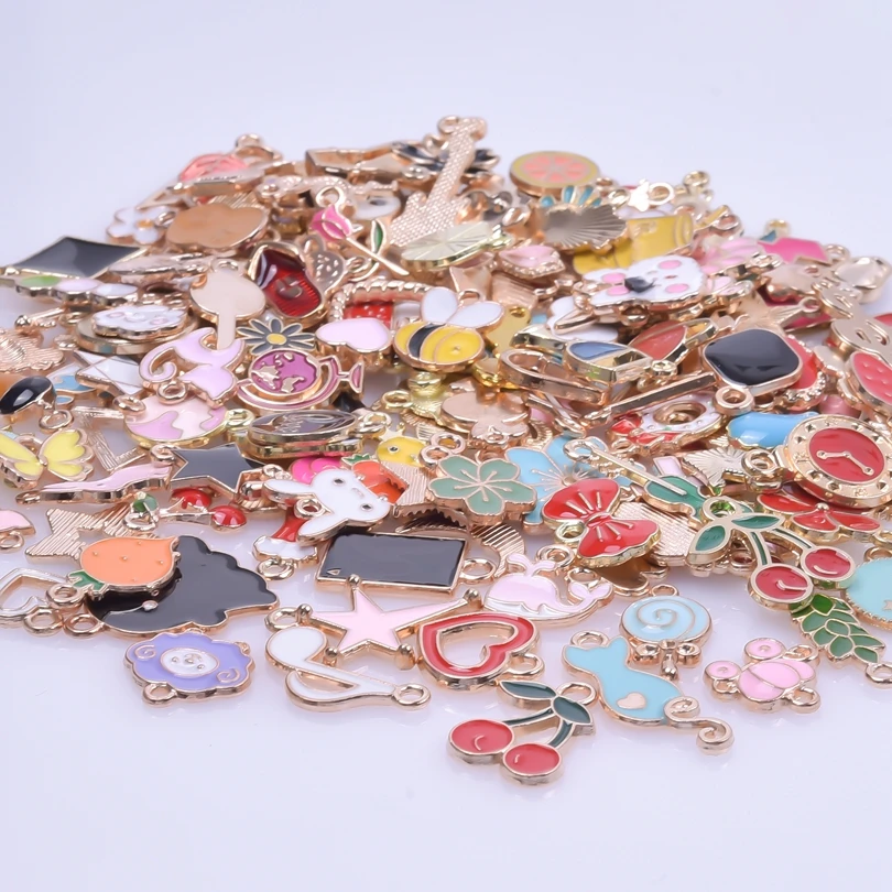 30-50-100Pcs-Enamel-Charms-Mixed-Random-Cute-Animals-Charms-Flowers ...