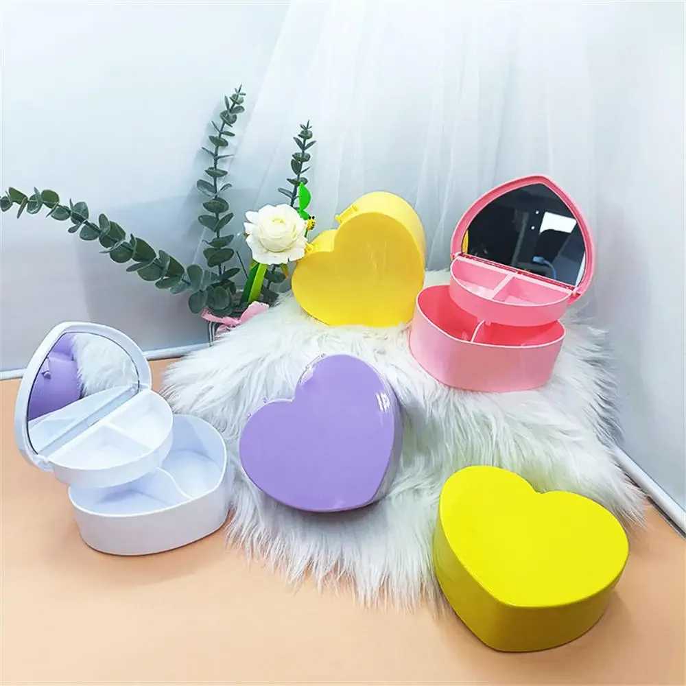 Heart-Shape-Jewelry-Box-Makeup-Organizer-with-Mirror-Girl-Cute-Plastic ...
