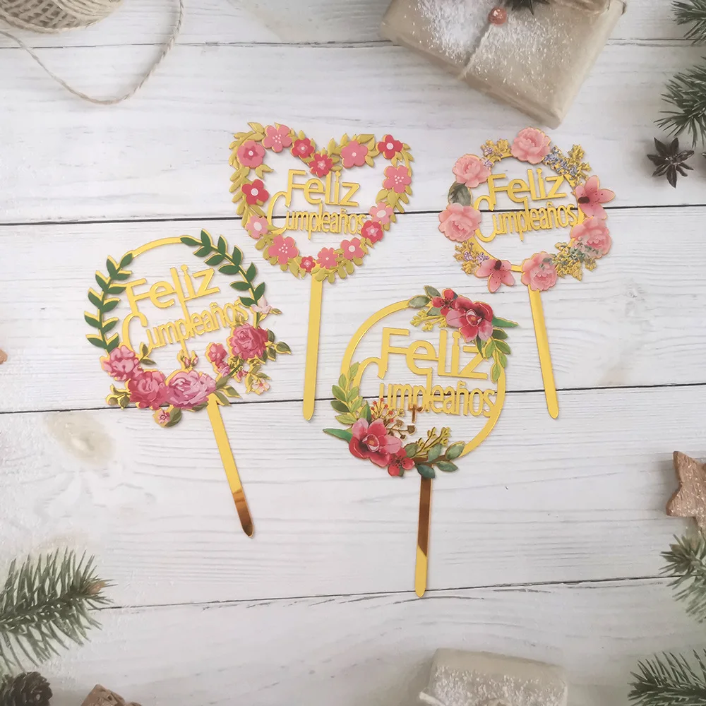 New-Spanish-Happy-Birthday-Cake-Topper-Gold-Black-Colored-Acrylic ...