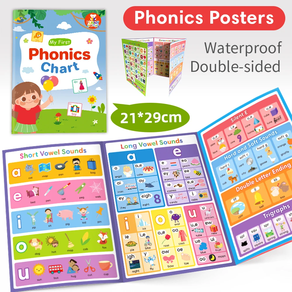 Children-s-Phonics-Posters-Letter-Short-Long-Vowel-Sounds-8-Sides-Kid ...