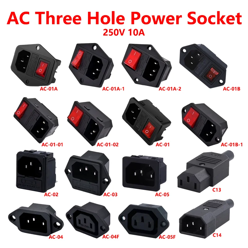 5PCS-Computer-Mount-Outlet-3-Pin-IEC320-C14-Electrical-Power-Socket-LED ...