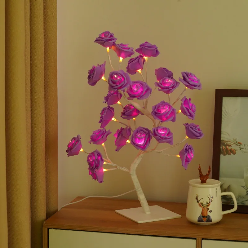 24 LED Rose Flower Tree Lights USB Table Lamp Fairy Maple Leaf Night ...