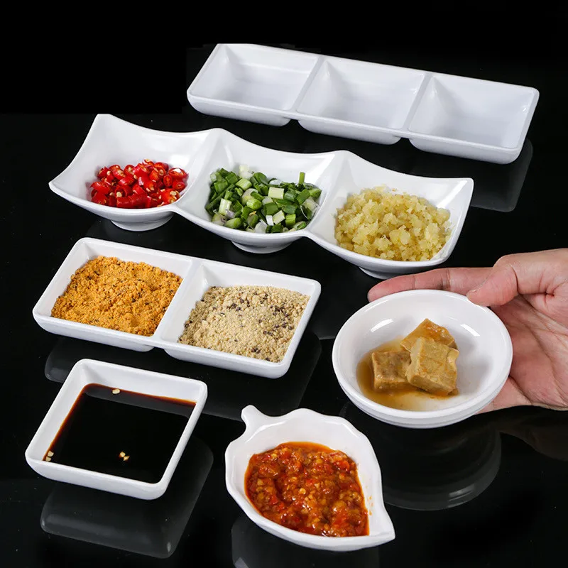 White Melamine Seasoning Dish Thick Multi grid Saucer Dipping Chili white-melamine-seasoning-dish-thick-multi-grid-saucer-dipping-chili
