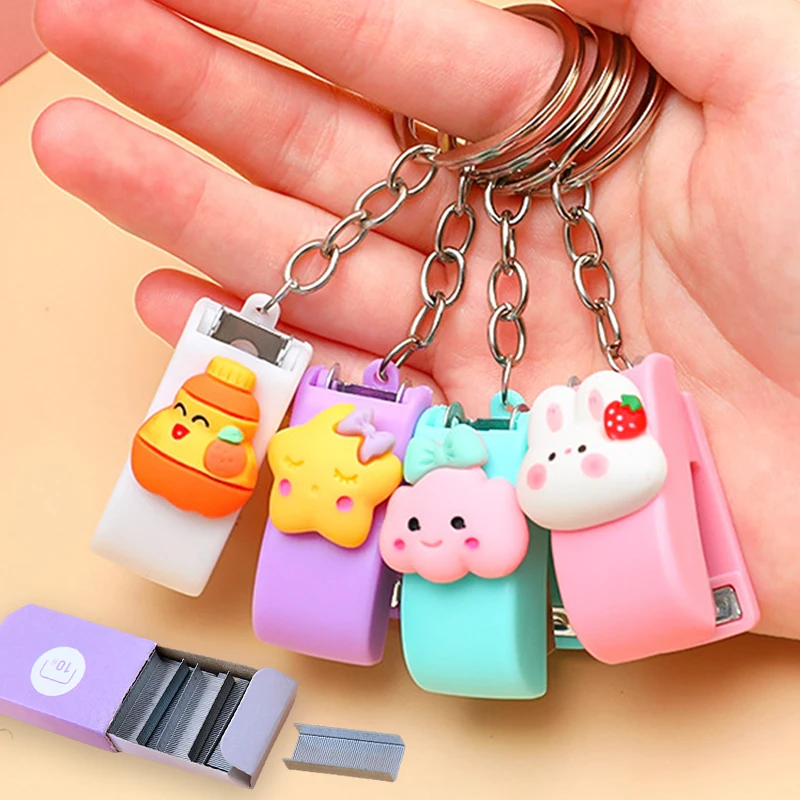 Cute-Cartoon-Mini-Keychain-Stapler-Portable-Staplers-Binding-Tools-File ...