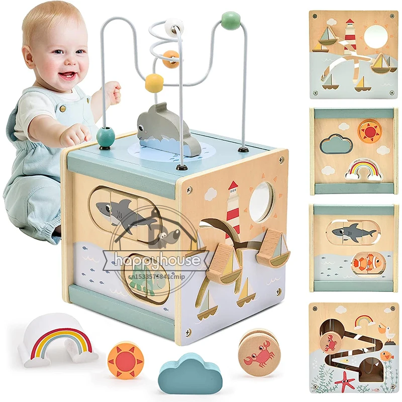 Wooden-Activity-Cube-for-Toddlers-5in1-Animal-Shape-Sorter-Bead-Maze ...