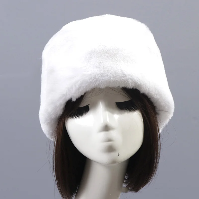 Faux-Fur-Round-Flat-Top-Caps-Women-Short-Plush-Fur-Cap-Solid-Color ...