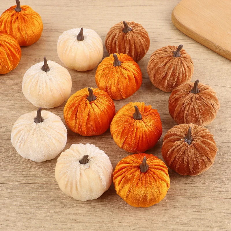 8/12pcs Artificial Flannel Pumpkins for Autumn Fall Thanksgiving ...