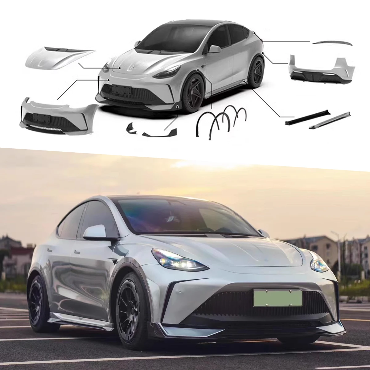 Car-Accessories-Front-Rear-Bumper-Hood-Side-Skirt-For-Tesla-Model-Y ...
