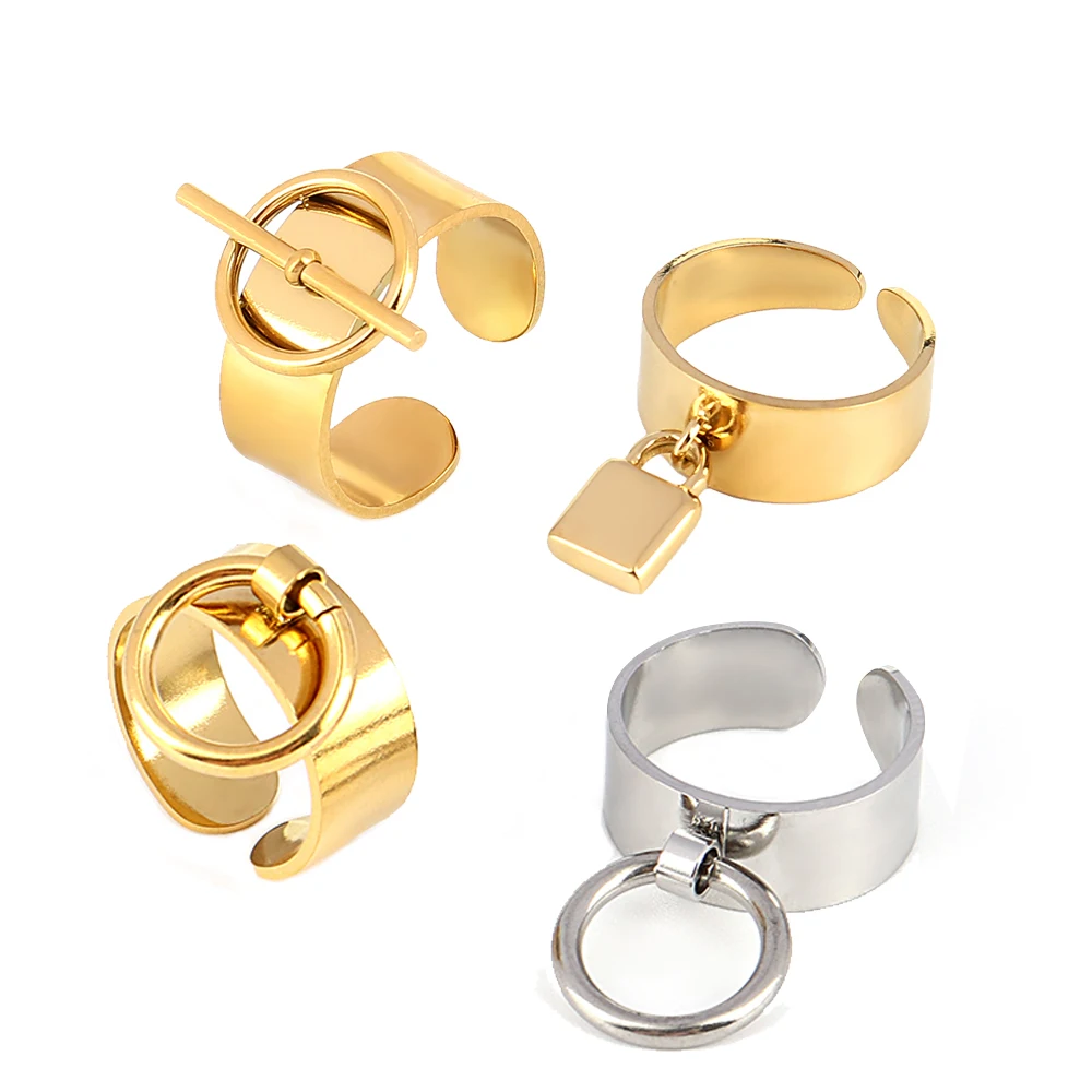 Stainless-Steel-Rings-Women-Gold-Color-Wide-Ring-with-Circle-Punk-Round ...