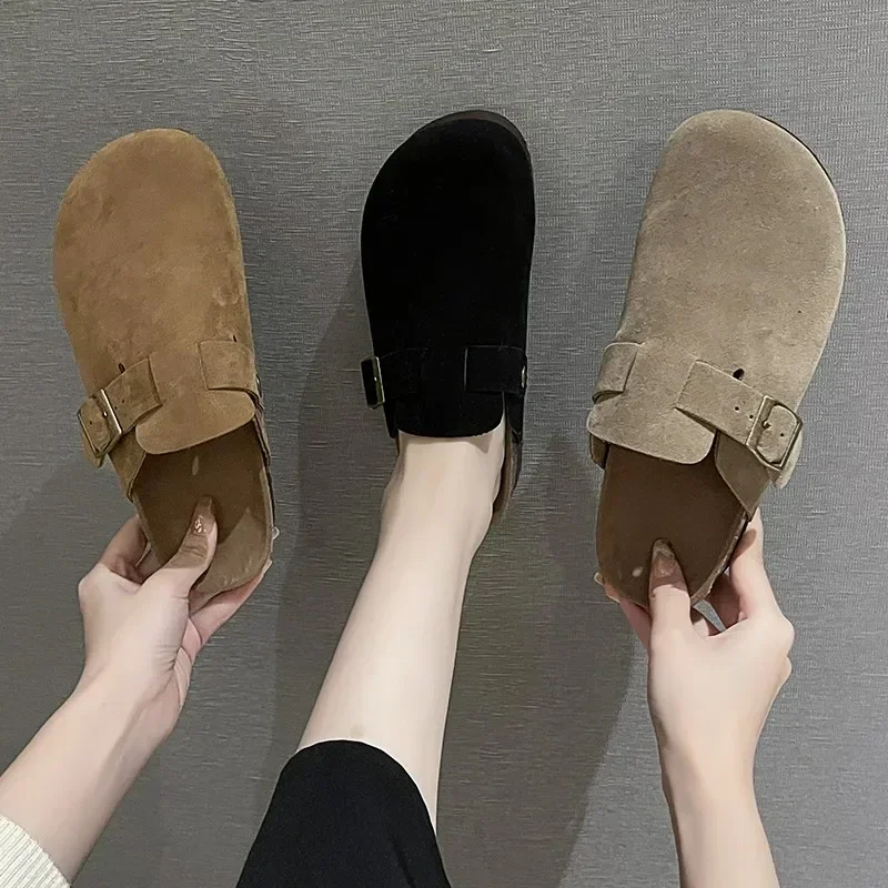 Autumn-Women-s-Flat-Cork-Clogs-Shoes-Fashion-Closed-Toe-Suede-Platform ...