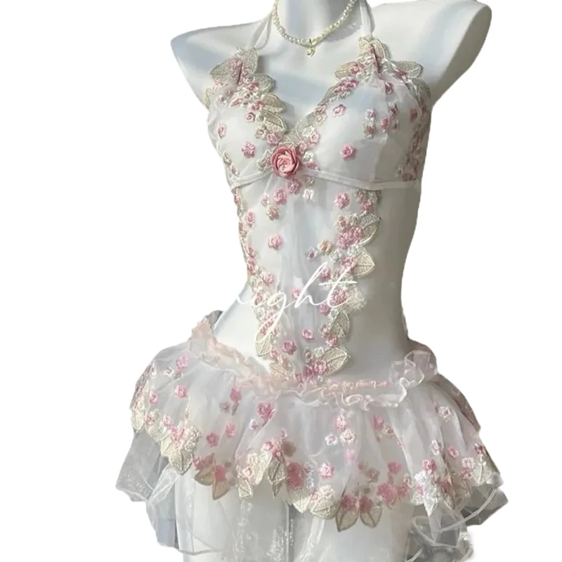 Sexy Lace Princess Skirt Nightgown Set Cute Backless Dress Embroidered ...