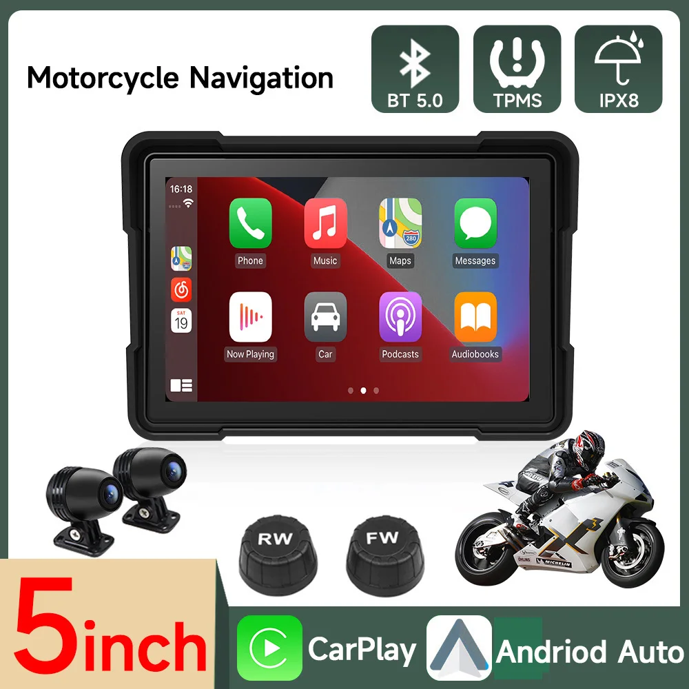 5-inch-Portable-Motorcycle-Display-IPX7-Waterproof-Monitor-Bluetooth ...