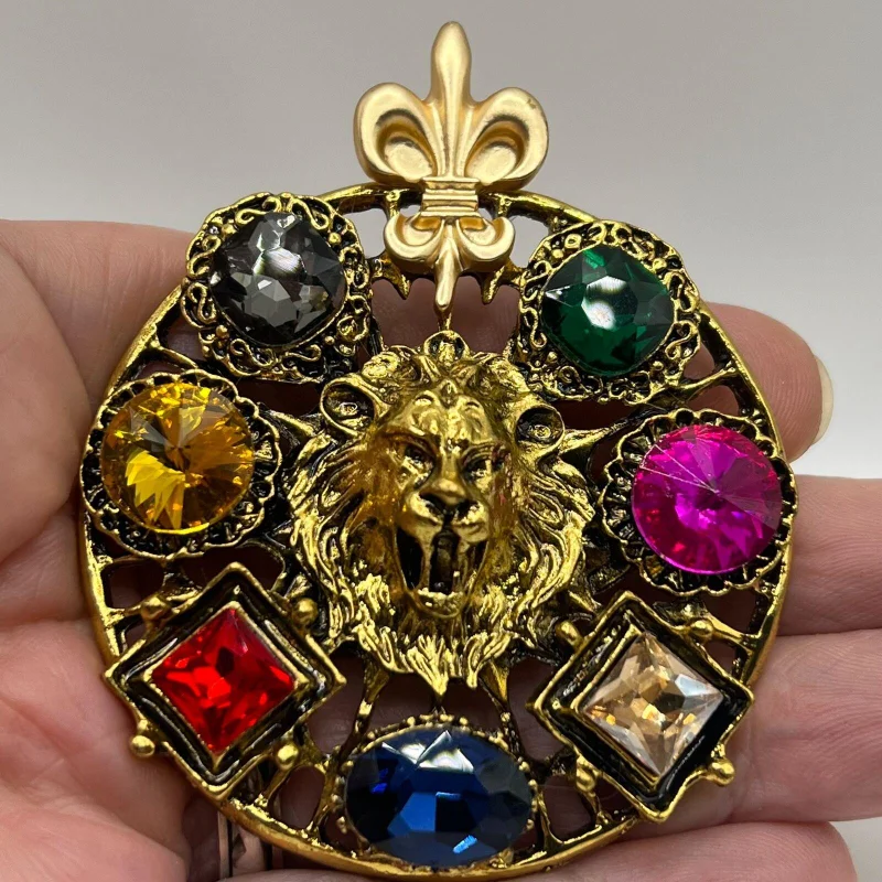 Fashion-Colorful-Rhinestone-Lion-Head-Brooch-Jewelry-Formal-Coat-Men ...