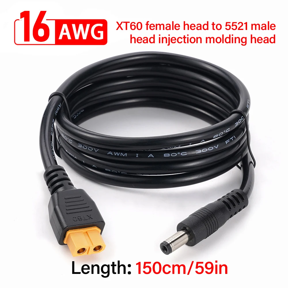 XT60 Female Head To DC 5521 Male Connector Power Cable 16AWG Adapter ...