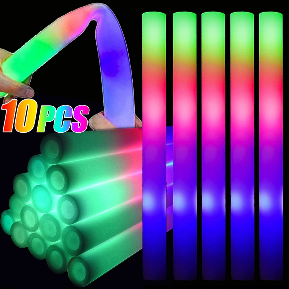 1-10Pcs-LED-Foam-Glow-Sticks-Colorful-RGB-Luminous-Fluorescent-Foam ...