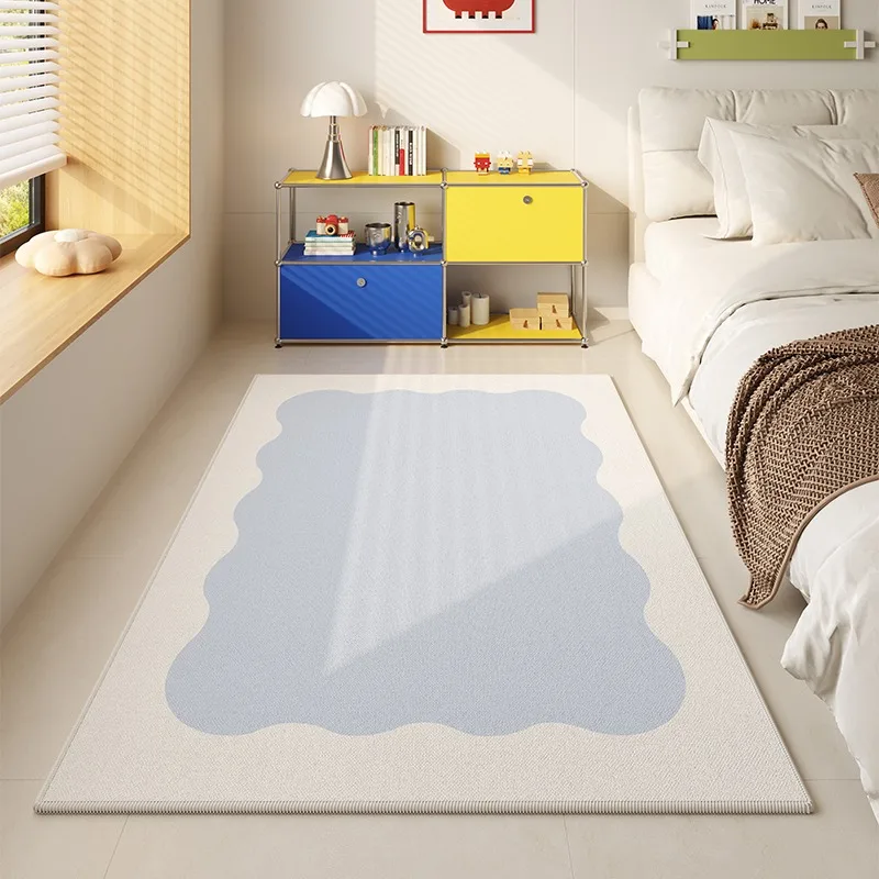Bedroom Floor Mat Non-slip Soft Comfortable Carpet Blue and White Wave ...