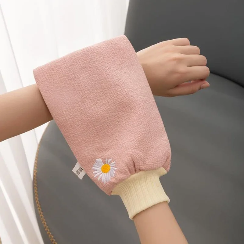 샤워 스파 엑스 폴리 에이터 양면 목욕 장갑 데이지 바디 스킨 목욕 마사지 스폰지 스크럽 미트 러브 죽은 피부 제거 필링목욕